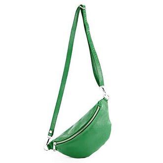 modamoda.de T211 Sac banane italien Medium En cuir souple, Vert feuille, Small
