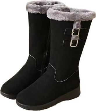 Generic JJDFW Bottes dhiver doubl&eacute;es en polaire avec semelle &eacute;paisse et plate, Noir, 36 1/3 EU