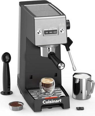Cuisinart Cuisinart Machine &agrave; Espresso Slim | Espresso, Americano, Cold Brew | Mousseur &agrave; lait int&eacute;gr&eacute; | 15 bars | Porte-filtre sans fond | Compacte | Mug de vo