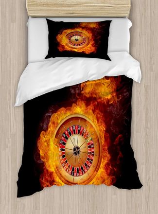 Abakuhaus Kasino Bettbezug Set für Einzelbetten, Glücksspiel Roulette-Rad Feuer, Milbensicher Allergiker geeignet mit Kissenbezug, 130 x 200 cm - 70 x 50 cm, Ch