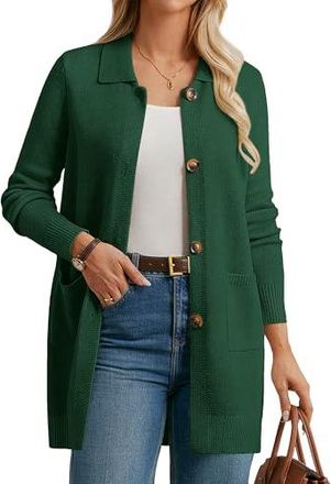 Grace Karin Cardigan long &agrave; manches longues et col &agrave; revers boutonn&eacute; avec poches pour femme, L