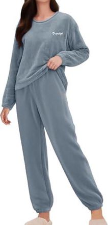 Generic Ensemble de pyjama en polaire pour femmes - Pyjama chaud en flanelle pour femmes - Pyjama dhiver moelleux et chaud &agrave; manches longues - 2 pi&egrave;ces - Sans