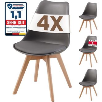 Bigbuy Albatros Esszimmerst&uuml;hle 4er Set aarhus, Grau - Beine aus Buche Massiv-Holz, Skandinavisches Retro-Design, bequemer Schalenstuhl - Eleganter