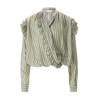 Dries Van Noten Gestreifte Wickelbluse - - Blouses & Shirts - Damen - Gr&uuml;n - M