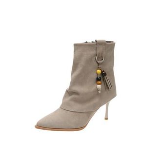 Generic Bottes pliables &agrave; bout pointu pour femme - Style d&eacute;contract&eacute; - Couleur unie - Fermeture &eacute;clair lat&eacute;rale - Talon chaton - Bottines larges pour le trava