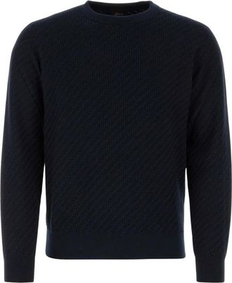 Brioni Homme, Pulls, Bleu, Taille: M Pull ras du cou en m&eacute;lange coton-soie-cachemire