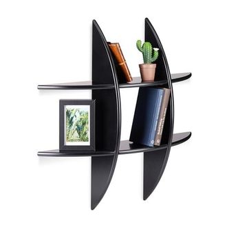 Relaxdays rundes Wandregal mit 6 F&auml;chern, 17cm tief, H&auml;ngeregal, Deko, CD-Regal, Schweberegal, schwarz