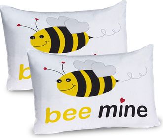 Abakuhaus Honey Bee Kissenbezug Packung mit 2, Bee Mine Romantische Cartoon-Konzept Herz-Flügel Shaped, Dekorativer Standard Gedruckter Kissenbezug, 80 x 40 cm,