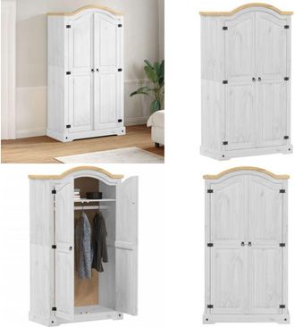 vidaXL Kleiderschrank Corona Weiß 102x52x186 cm Massivholz Kiefer - Holzschranks - Kleiderschrank Weiß - Schlafzimmermöbel - Massiver Kiefernschrank