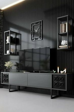 Dmora TV-Schrank Kaus 180x30x48 cm Schwarz, 5 Regale, modular