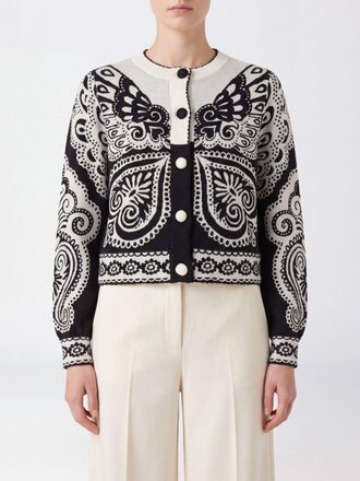Farm Rio Cardigan &agrave; col rond en tricot jacquard &agrave; motif abstrait avec fermeture boutonn&eacute;e