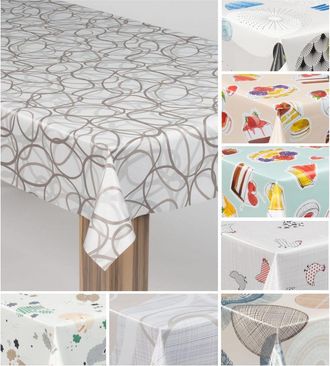 Laro Wachstuch-Tischdecke Wachstischdecke Gartentischdecke, Muster:Schwungkreise Grau Beige, Größe:140x280