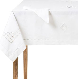 Zenoni & Colombi | Bestickte Tischdecke aus 100% Baumwolle Regina Made in Italy (rechteckig 170 x 260 cm mit 12 Servietten)