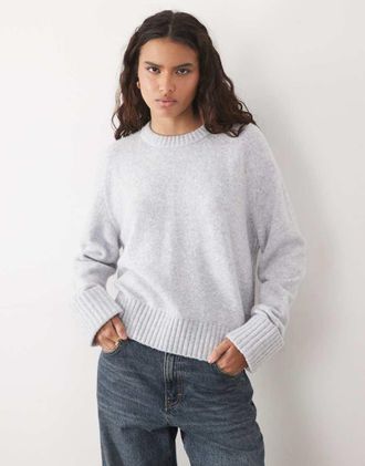Abercrombie & Fitch gestrickter Pullover mit Rundhalsausschnitt in Graumeliert