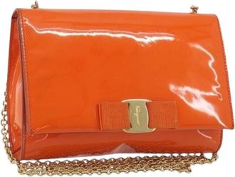 Ferragamo Sac bandouli&egrave;re en cuir verni Pre-owned - Femme - Pre-owned - Orange - Taille: ONE Size