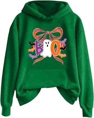Generic Vestes pour femmes 2026 - Pull &agrave; capuche imprim&eacute; Halloween - Manches longues - D&eacute;contract&eacute; - Col rond - Mode dautomne - Veste polaire confortable, ver