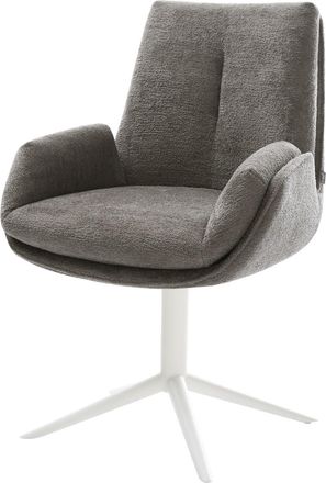 DELIFE Esszimmerstuhl Clea-Flex Fu&szlig;kreuz Wei&szlig; Boucl&eacute; Soft Schlamm 360&deg; drehbar Wippfunktion