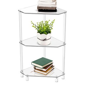 Generic Bibs Eckregal transparent - 3-stufiger Acryl-Organizer-Tisch, moderner Dreiecksst&auml;nder | Gro&szlig;e Kapazit&auml;t mit kleinem Stauraum f&uuml;r Schlafzimmer, B&uuml;ro o