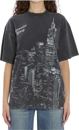 Alexander Wang Femme, Tops, Noir, Taille: 38 FR T-shirt &agrave; Manches Courtes avec Motif Thermocollant Int&eacute;gral