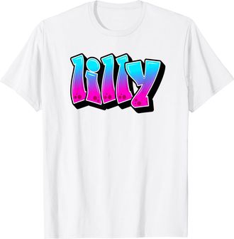 BDAZ Lilly Graffiti Personalisierter Name Blau Rosa Frauen M&auml;dchen T-Shirt