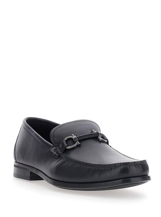 Ferragamo Mens Loafers With Gancini Detail, Blue Leather Calfskin