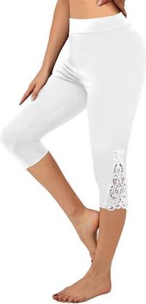 ORANDESIGNE Pantalon Capri Femme été Pantalon Stretch Maigre Taille Haute 3/4 Longueur Leggings Capri Leggings Courts Collants Souples Pantalons Décontractés B Bl