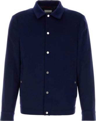 Brunello Cucinelli Homme, Pulls, Bleu, Taille: M Veste dExt&eacute;rieur L&eacute;g&egrave;re en Flanelle de Cachemire