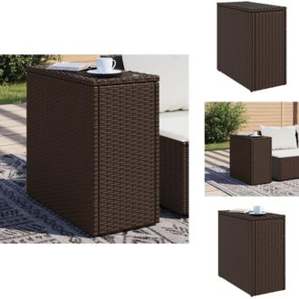 vidaXL Garten-Beistelltisch mit Glasplatte Braun 58x27,5x55 cm Rattan - Garten Beistelltisch - Outdoor Beistelltisch - Outdoor Beistelltisch - Outdoor Tisch