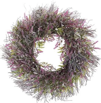 Beliani Ostern Dekokranz T&uuml;rkranz Rund Blumenmotiv Violett Gr&uuml;n mit Kunstblumen &oslash;50 cm