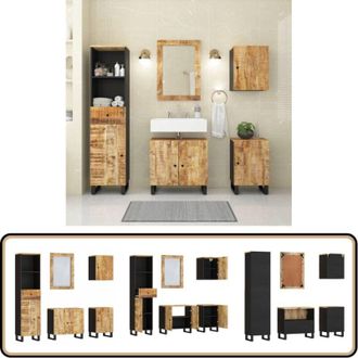 vidaXL 5-tlg. Badmöbel-Set Massivholz Mango - Badezimmermöbel - Badschränke - Mangoholzmöbel - Handwaschtisch - Spiegelschrank