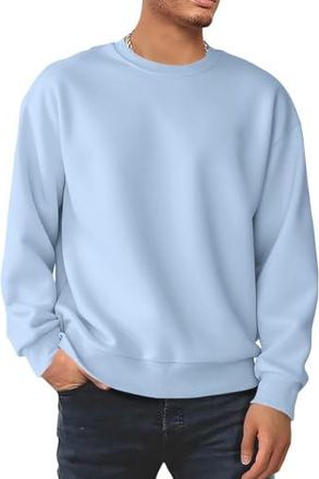 ORANDESIGNE Sweat Homme Sweatshirts sans Capuche Regular Fit Couleur Unie Col Rond Manches Longues Pull A Bleu Clair XL