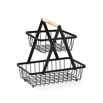 Lacor 61124 - Doppel-Obstschale SQ, Obstschale mit doppelter Höhe, vielseitig, 100% stabil und widerstandsfähig, aus Metall und Holz, einfach zu montieren