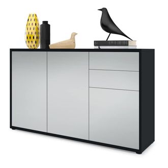 Vladon Sideboard Ben V3, Kommode mit 3 Türen und 2 Schubladen, Schwarz matt/Hellgrau Seidenmatt (117 x 74 x 36 cm)