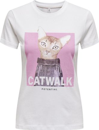 Only Damen ONLVIBE Life S/S Glasses TOP Box JRS T-Shirt, Bright White/Print:Catwalk, Medium