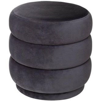 Atmosphera Pouf cylindrique en velours gris Sinan - Diam&egrave;tre 40 cm x Hauteur 40 cm Atmosphera cr&eacute;ateur dint&eacute;rieur, livraison gratuite