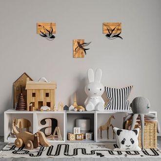 Wallity Stylish Decorative Wooden Wall Accessory, Black & Walnut, 3 Sizes (25x3x23cm, 24x3x25cm) | 50% Wood & 50% Metal | Unique Design for Home Decor