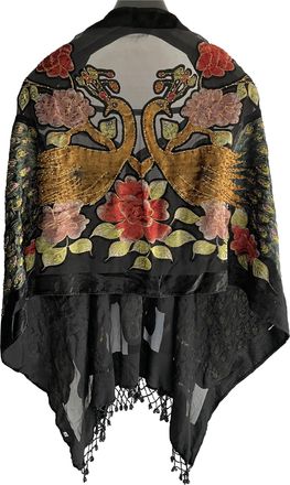 Generic Peacock Samt Schal mit Fransen Perlen Schal f&uuml;r Frauen Peacock Schal Handmade Beading Indian Wraps f&uuml;r Frauen mit Quaste