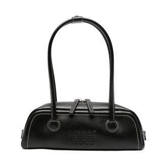 Marge Sherwood Mini Schultertasche mit Kontrastn&auml;hten aus Leder - - Bags - Damen - Schwarzk - ONE SIZE