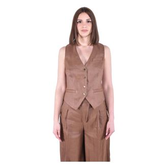 Elisabetta Franchi Femme, Vestes, Brun, Taille: 40 FR Gilet en m&eacute;lange de lin