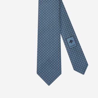 Gucci Mens Jacquard Silk Tie Navy Ties & Bow