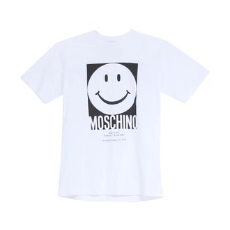 Moschino Smiley T-Shirt mit Grafikprint aus wei&szlig;er Baumwolle - - Tops - Herren - Wei&szlig; - M