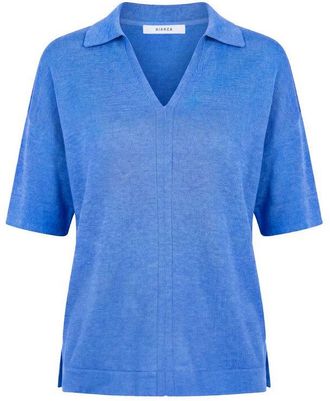 bianca Kurzarmshirt IFFI in Feinstrick-Optik mit Polokragen