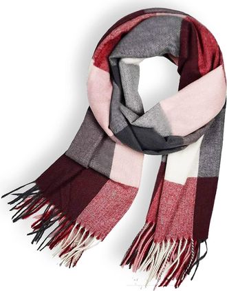 Glamexx24 Damen Winter Kariert Fashion: &Uuml;bergro&szlig;er Quadratischer Schal, Strickset Deckenschal Halstuch Mit Streifen Muster Und Fransen, Poncho