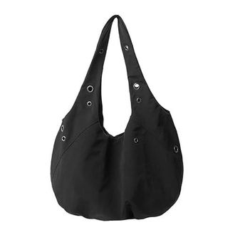 Generic Sac &agrave; main Hobo &agrave; rivets en nylon pour femme - Grande capacit&eacute; - Couleur unie - Pour voyage, shopping, travail et usage quotidien, Noir, 15.75x4.72x9.