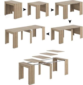 Dmora Dmora - Table console Compton, Table à manger extensible, Table avec rallonges polyvalentes extensibles jusquà 10 places, cm 51/237x90h78, Chêne