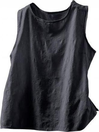 Generic Haut sans manches en coton et lin pour femme - Coupe ample - Confortable - Col rond - Style ethnique - D&eacute;bardeur d&eacute;t&eacute; - Couleur unie, Noir, 4XL