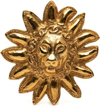 Chanel 1970-1980 Gold Plated CC Lion Sun Brooch costume brooch