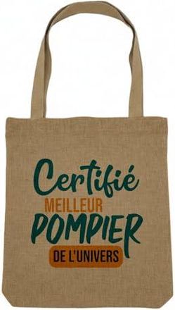 Fabulous Sac Shopping Tote Bag Aspect Lin - Certifi&eacute; meilleur Pompier de lunivers Heros Feu Volontaire Urgence - Sac de Courses Toile Epaisse 360g Beige Nature