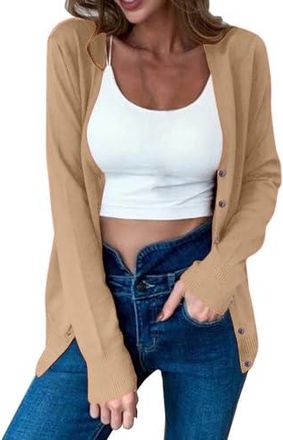 Generic Cardigan fin pour femme, manches longues, basique, polyvalent, cardigan &agrave; boutons, d&eacute;contract&eacute;, v&ecirc;tements dext&eacute;rieur minces, confortables et doux, car