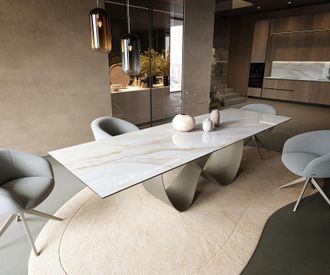 DELIFE Esstisch Edge 300x100 cm Keramik Onyx Pearl Infinity Metall Effektfinish Titan, Esstische